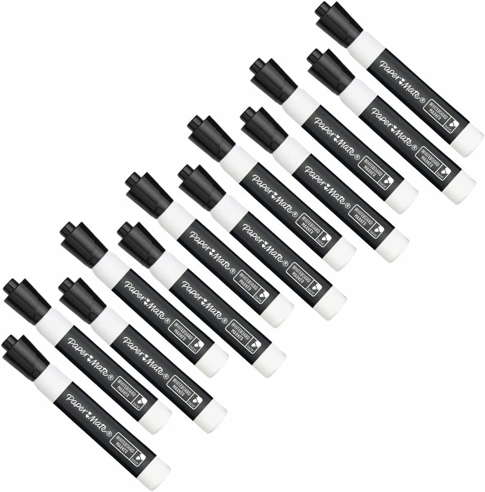 12 x Paper Mate Dry Wipe Marker Pens | Bold, Bullet Tip Felt Nib ...