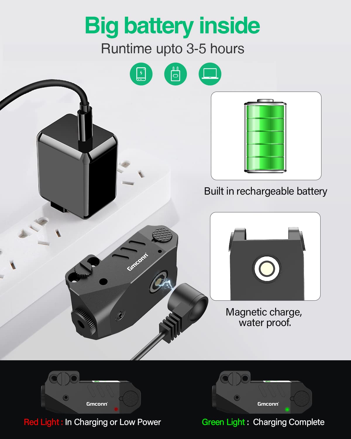 Gmconn Pistol Blue Green Laser Sight with Rechargeable Magnetic USB ...