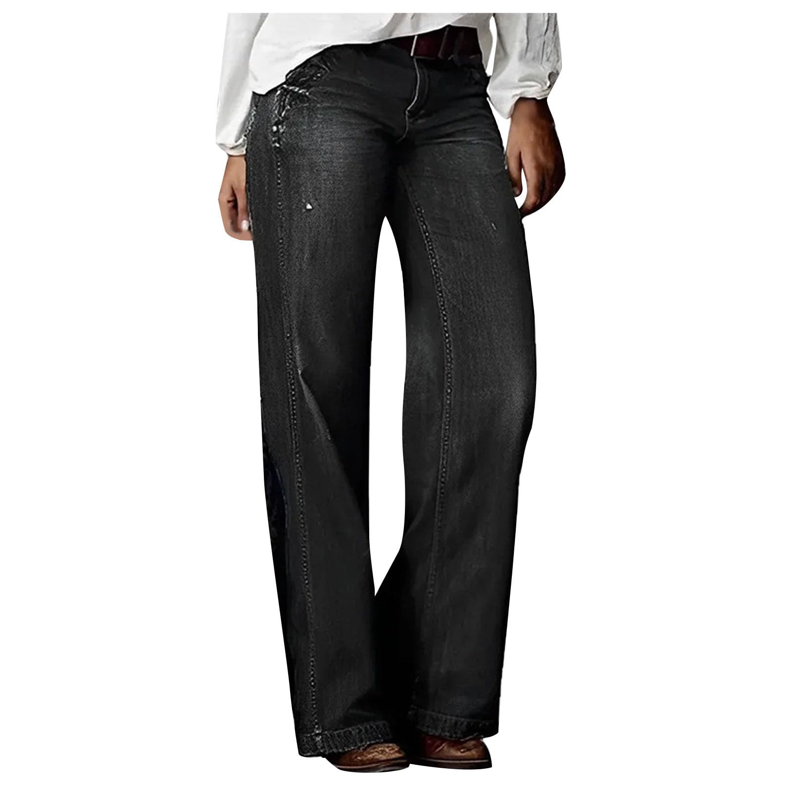 SMIDOW Women's High Waisted Flare Jeans with Belt Bootcut Stretchy ...