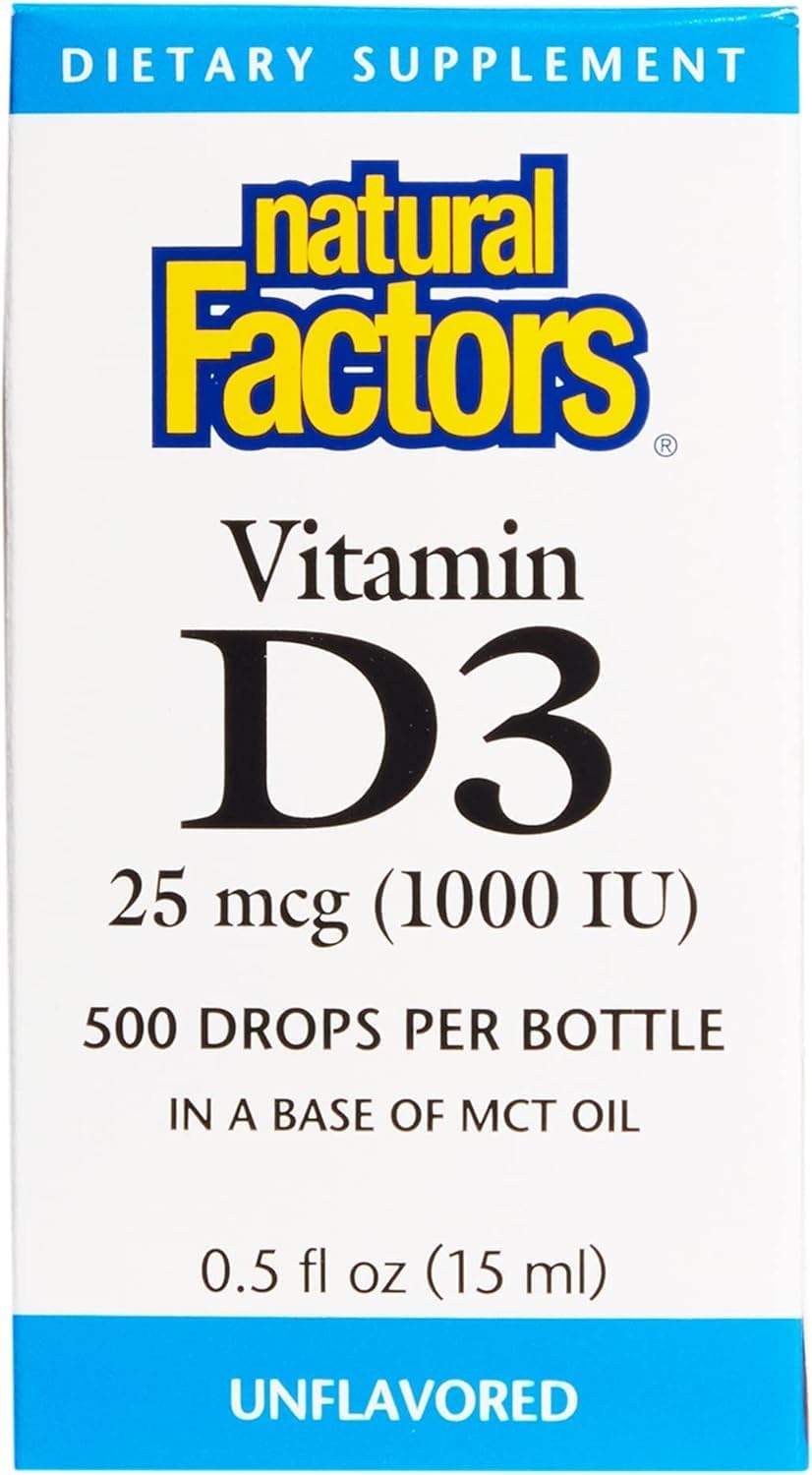 Amazon.com: Natural Factors Vitamin D3 1000iu Liquid 0.5 OZ (Multi-Pack) : Health & Household
