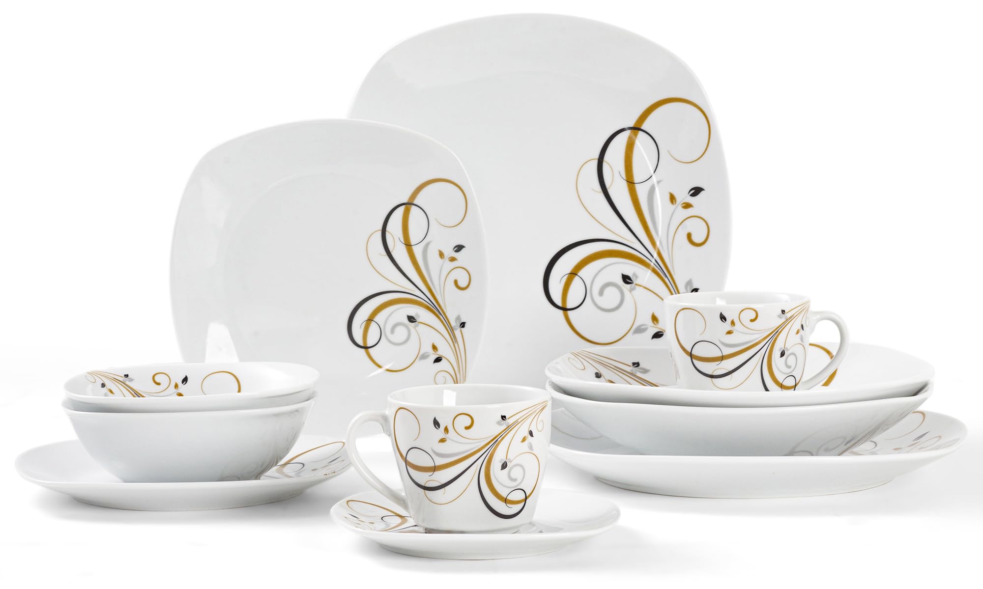 Amazon.com | 12 Piece Porcelain Dinnerware Set, Square Plates and Bowls ...