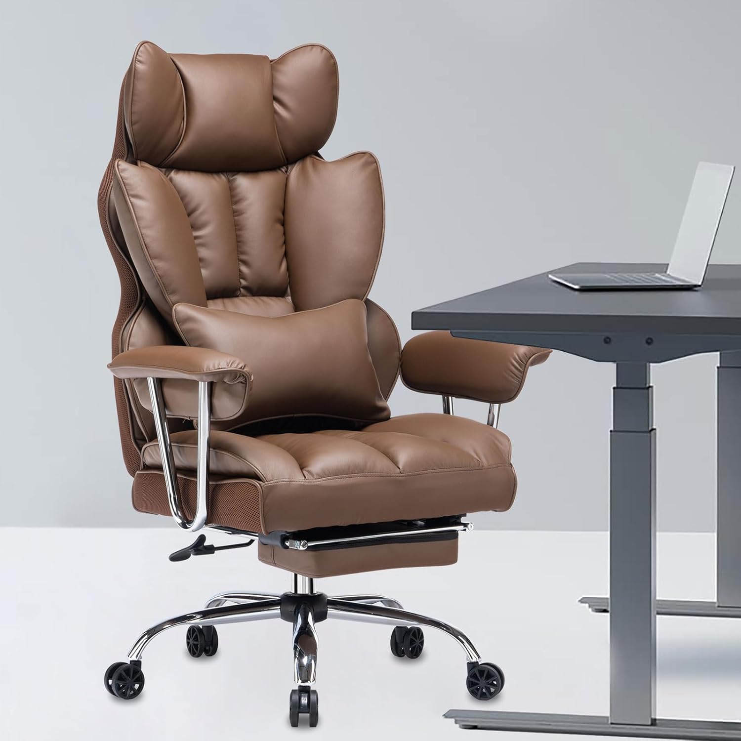 Efomao Desk Office Chair, Big and Tall PU Leather Ergonomic Office ...