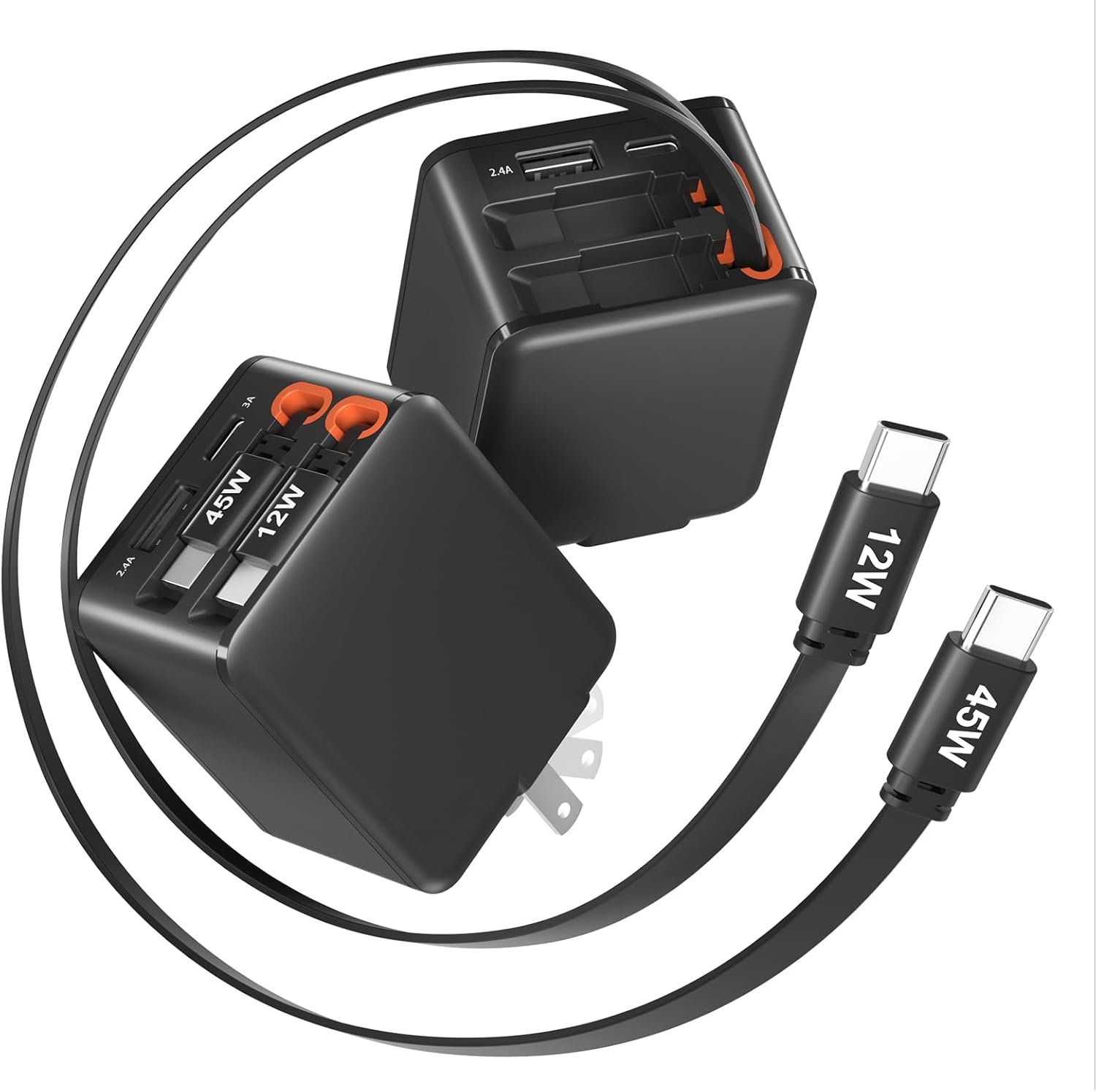 Amazon.co.jp: Type-C Charger 45W Fast Charging Automatic Retractable ...