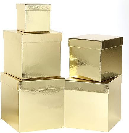 Amazon.com: UNIQOOO 5PCS Metallic Gold Nesting Gift Boxes Set, Square ...