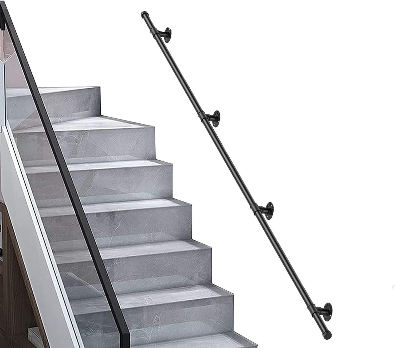 Amazon.com: XOTAK Outdoor Grab Bar,Metal Wrought Iron Staircases Black ...