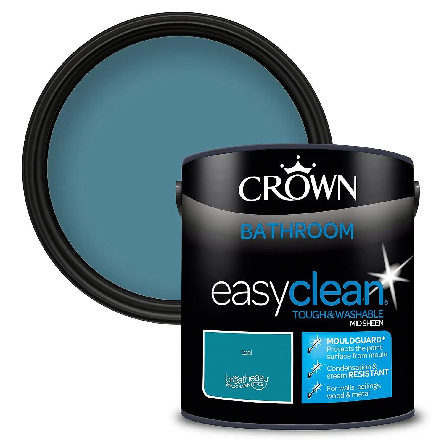 2.5L CROWN Easyclean Bathroom MID-SHEEN Emulsion Multi Surface Paint ...