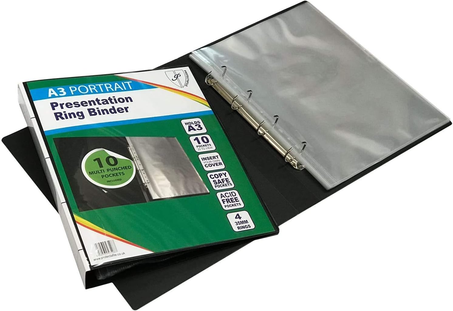 ARK A3 Deluxe Portrait 4-D Ring Binder Folder File Art Black ...