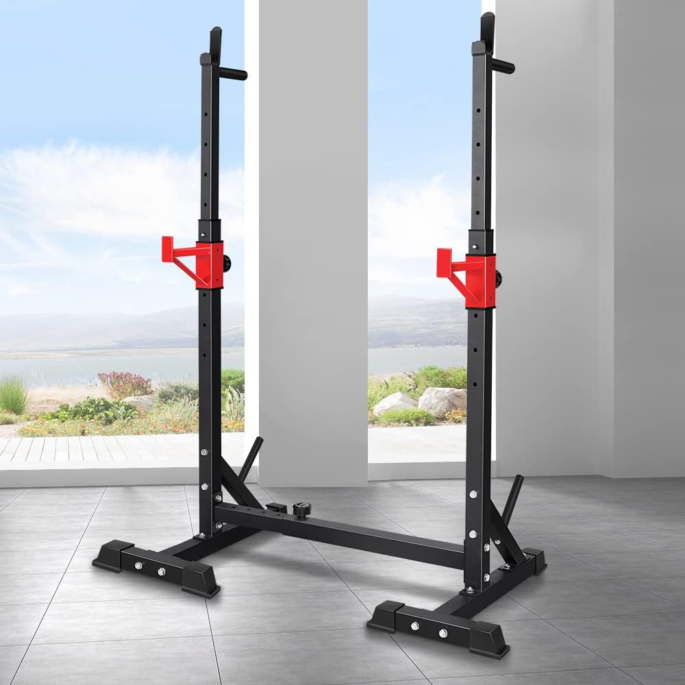 BLACK LORD Adjustable Squat Rack Stand for Barbell Free Bench Press ...