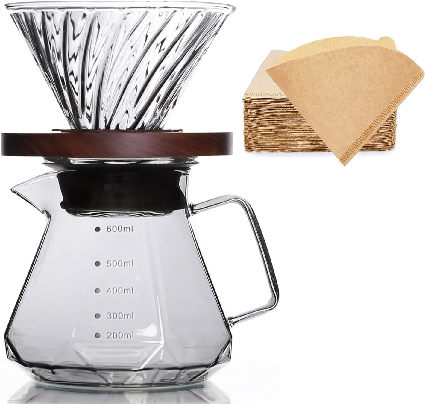 Moonmen V60 Pour Over Coffee Maker Dripper Set, 600ml Glass Coffee ...