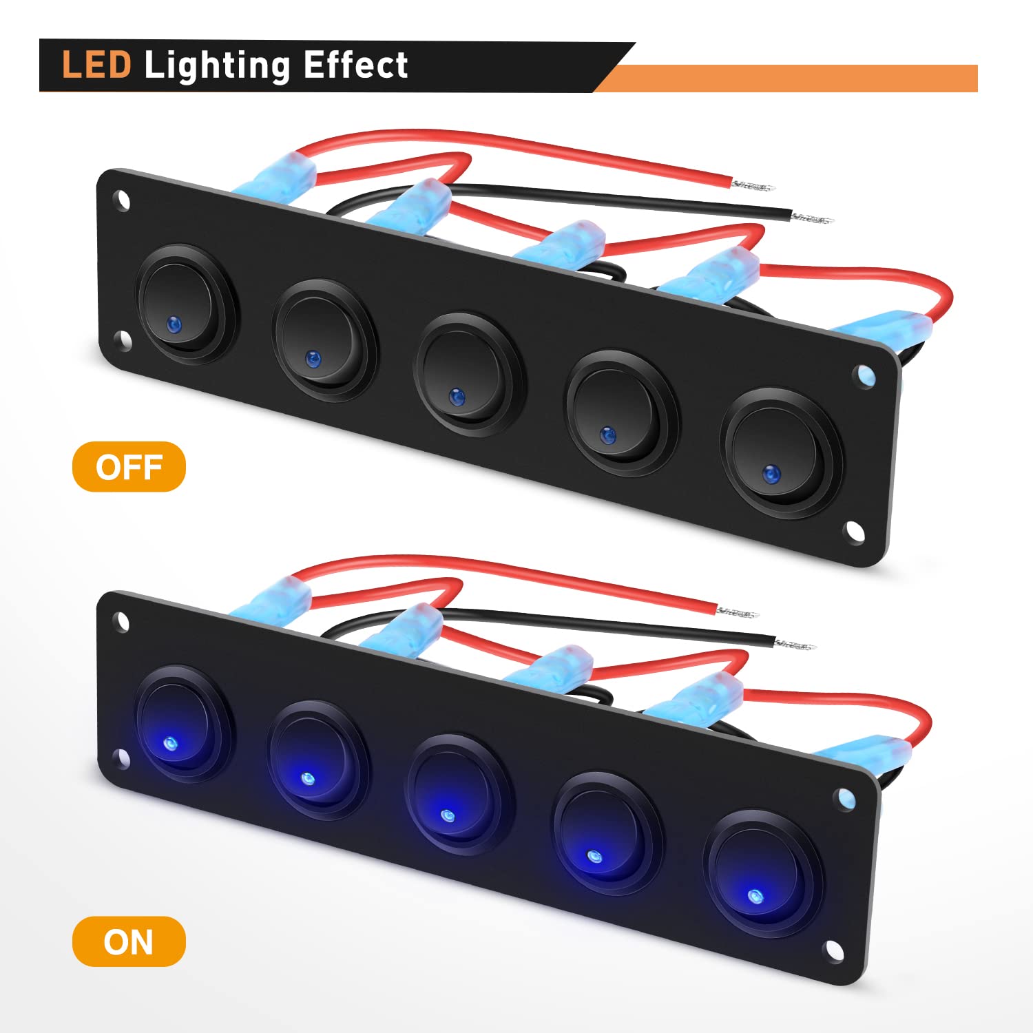 Snapklik.com : 5 Gang 3 Pin Rocker Switch Panel 20A Waterproof On Off ...