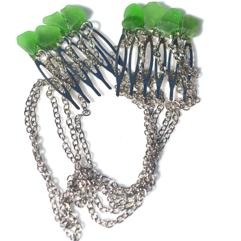 Amazon.com: Kelly Green Sea Glass Decorative Hair Combs with Chain ...
