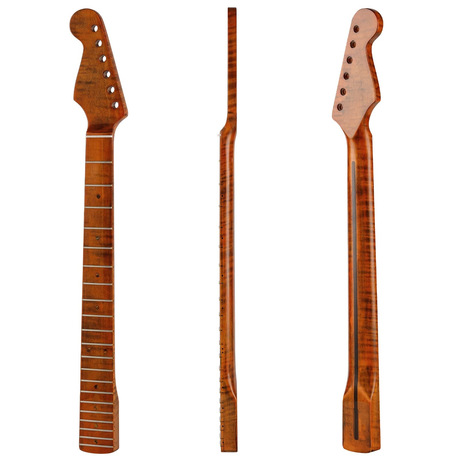 Unfinished Guitar Neck For Custom Build Left-Handed Roasted Flame Maple ...
