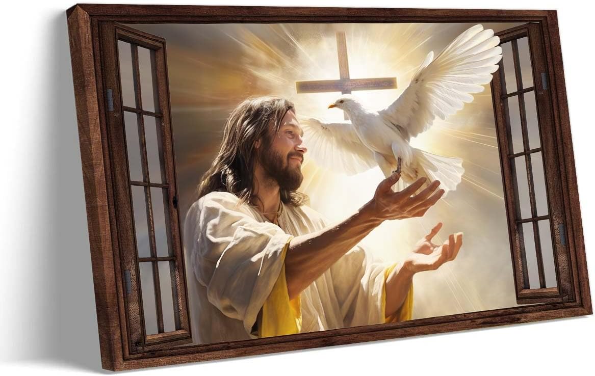 Amazon.com: Strofupp Jesus Wall Art Framed White Dove Poster Christian ...