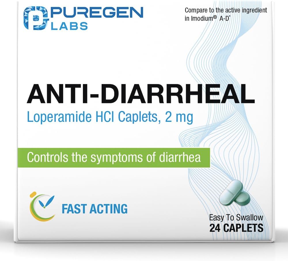 Amazon.com: Puregen Labs Anti-Diarrheal Caplets - 24 Count - 2 mg ...