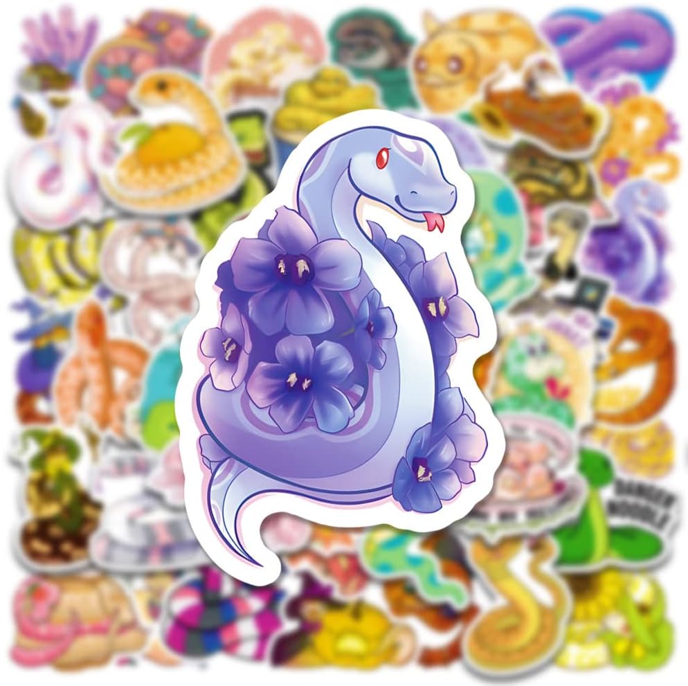 Snake Stickers 50 Pcs Vinyl Cartoon Colorful Animals Stickers for ...