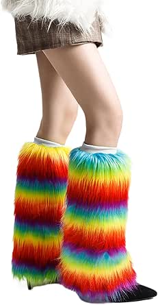 GORBUS Women Vintage Rainbow Colorful Plush Leg Warmer Fuzzy Thickened ...