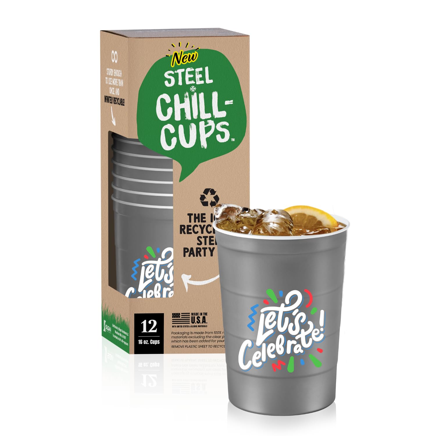 Amazon.com: Steel Chill Cups 16 oz. Party Cups 'Let's Celebrate Let's ...