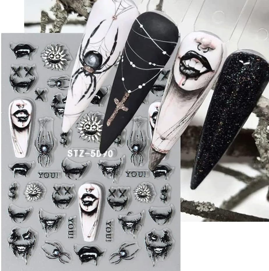 Amazon.com: 5D Embossed Halloween Nail Art Stickers Day of Death Black ...