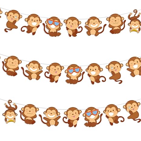 3 Pcs Monkey Banners, Jungle Safari Party Decorations Monkeys Birthday ...