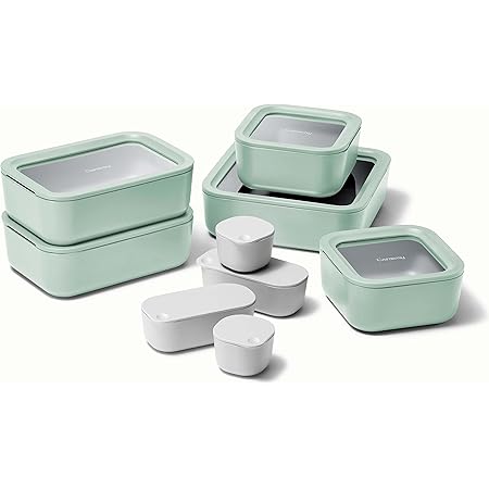 Amazon.com: Caraway Glass Food Storage Set, 14 Pieces - Ceramic Coated ...