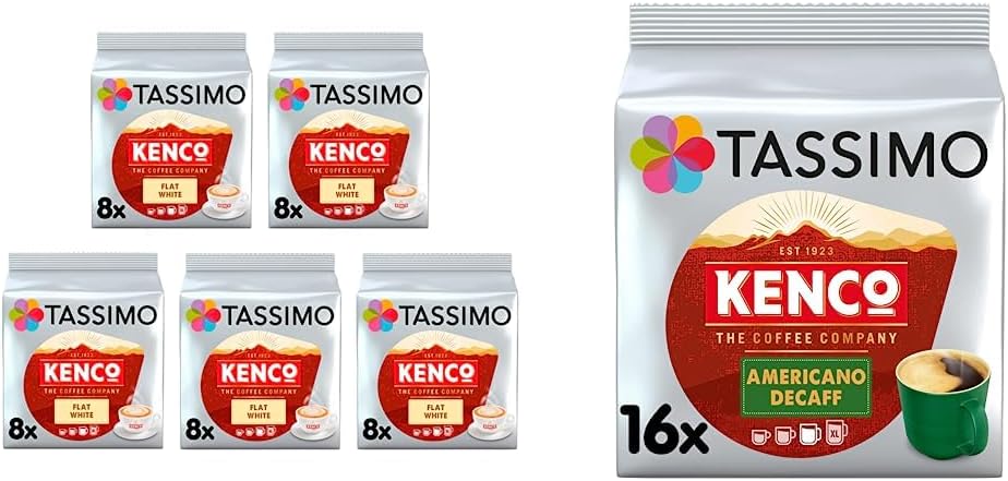 TASSI KC FLAT WHITE & Tassimo Kenco Americano Decaf Coffee Pods (Pack ...