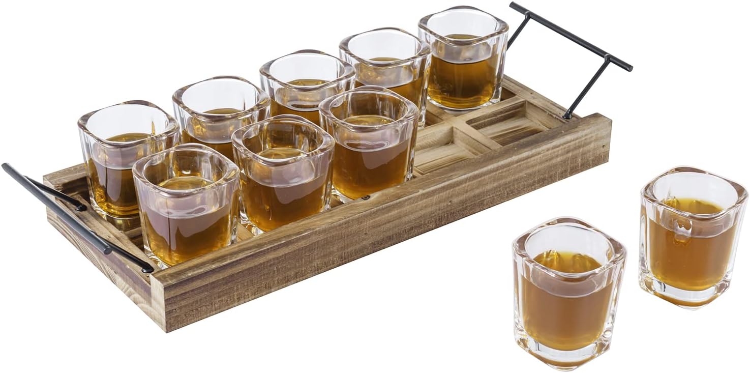 Amazon.com | MyGift Rustic Burnt Wood Tequila Shot Glass Serving Tray ...