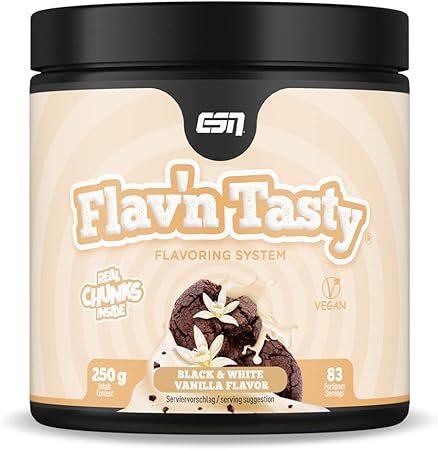ESN Flavn Tasty Flavour Powder, 250 g, Black and White Vanilla : Amazon ...