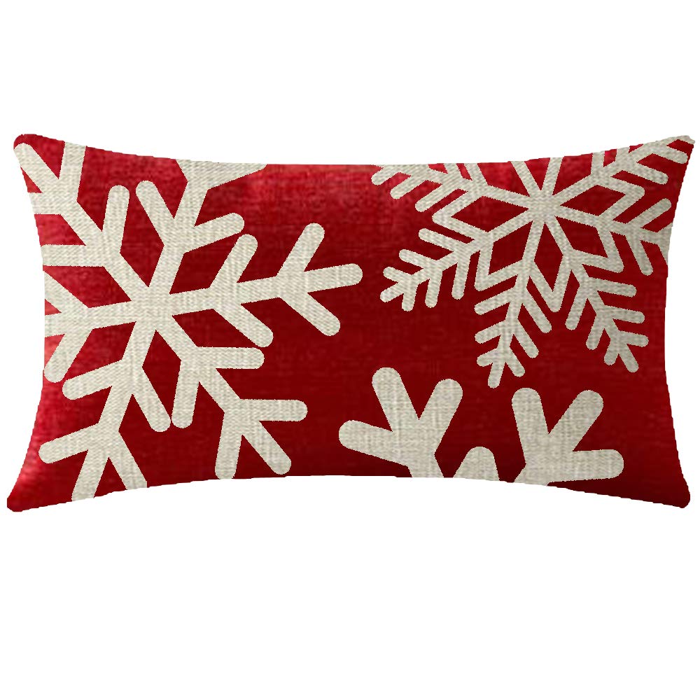 Amazon.com: NIDITW Happy Holidays Snowflakes Falling Red Cotton Linen ...