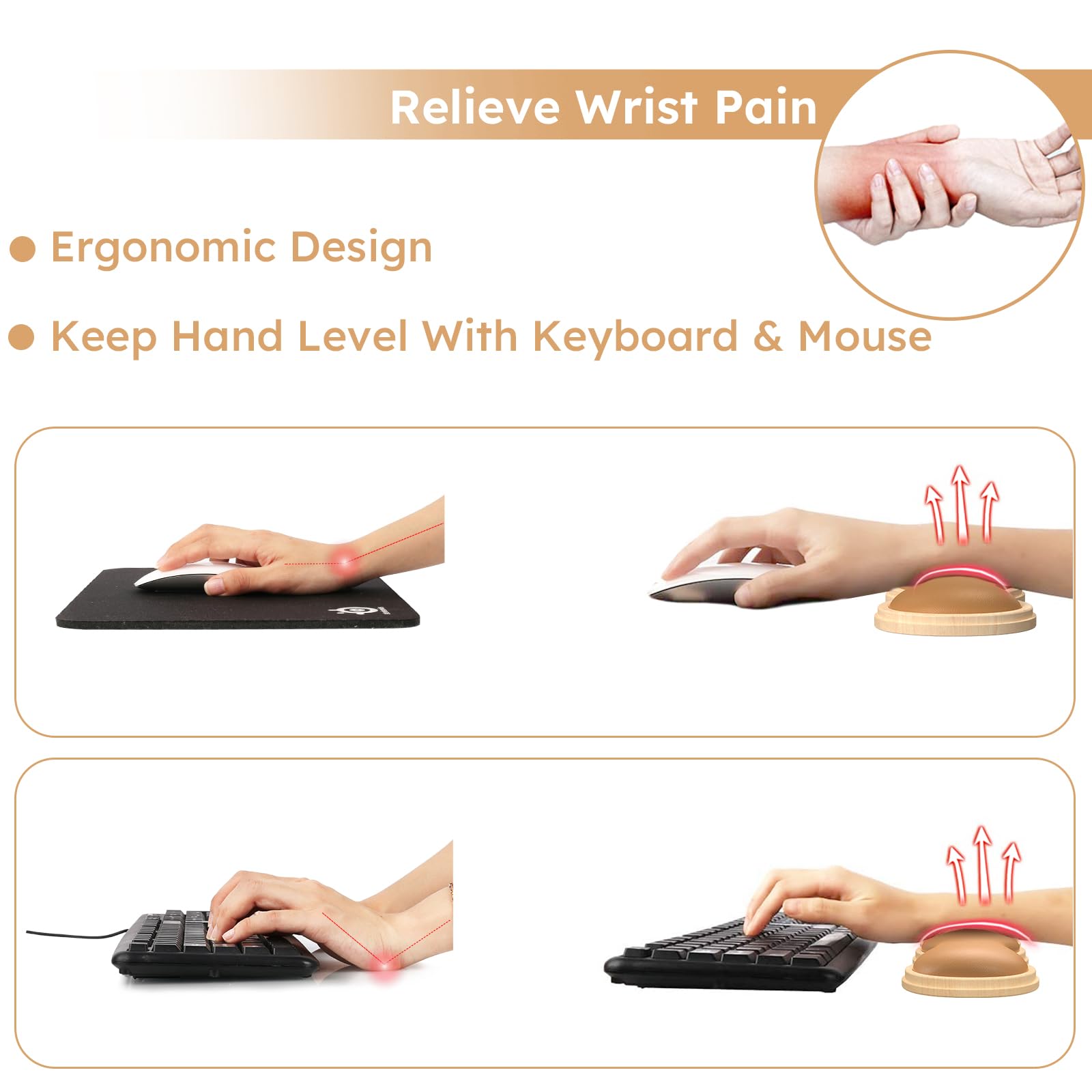 Snapklik.com : iCasso Keyboard Wrist Rest,2in1 Wooden Ergonomic Gel ...