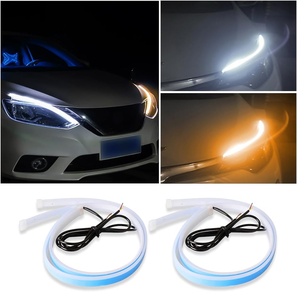 Amazon.com: Ziciner Car LED Headlight Strips, 2 Pcs Flexible Dual Color ...