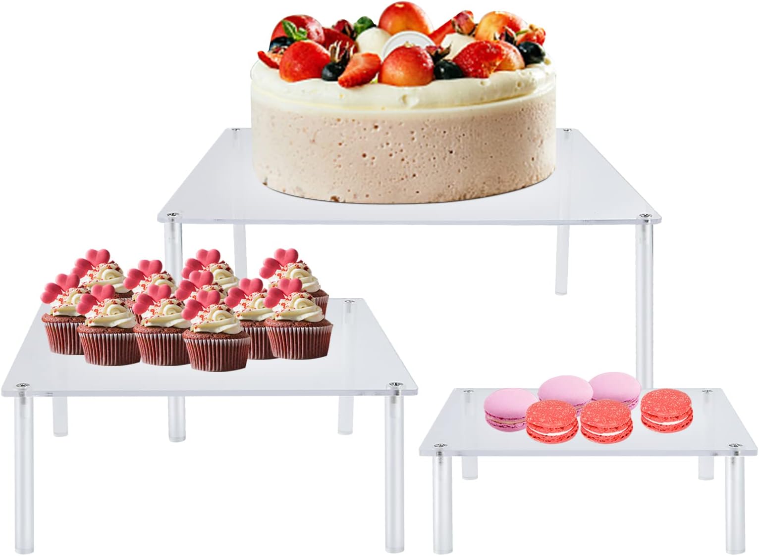 Amazon.com: 3 Pcs Square Acrylic Cake Stands, Akamino Reusable Round ...