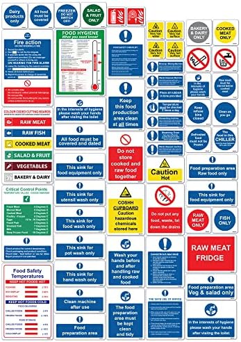 RDLCAR Kitchen Safety Signs and 58 Stickers Laminated Self Adhesive ...