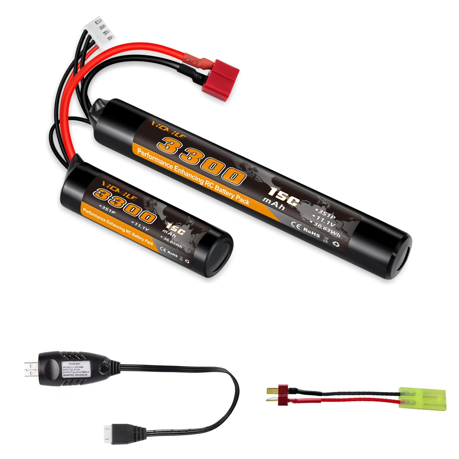 Amazon.com: VICMILE 3300mAh Airsoft Battery 11.1V Nunchuck Battery with ...