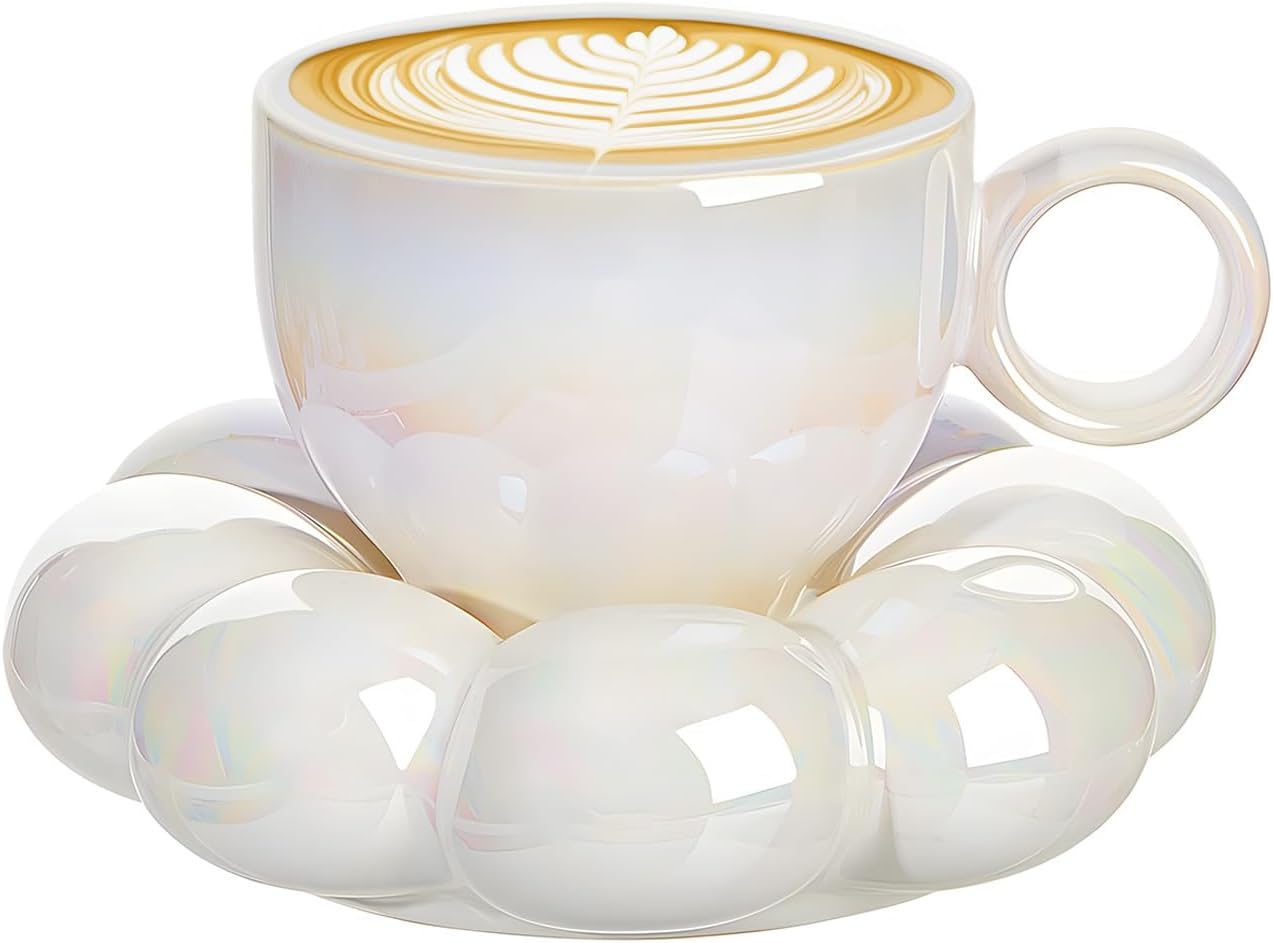 Amazon.com | Ceramic Coffee Mug with Saucer, Creative Cute Cup with ...