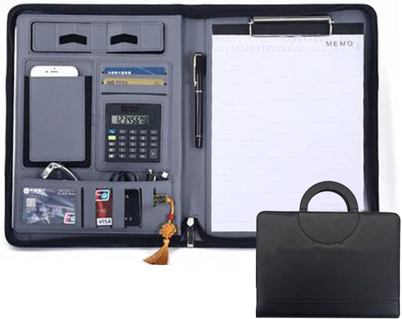 Amazon.com: A4 PU Leather Portfolio with Zipper Business Conference Organizer Folder Tablet ...