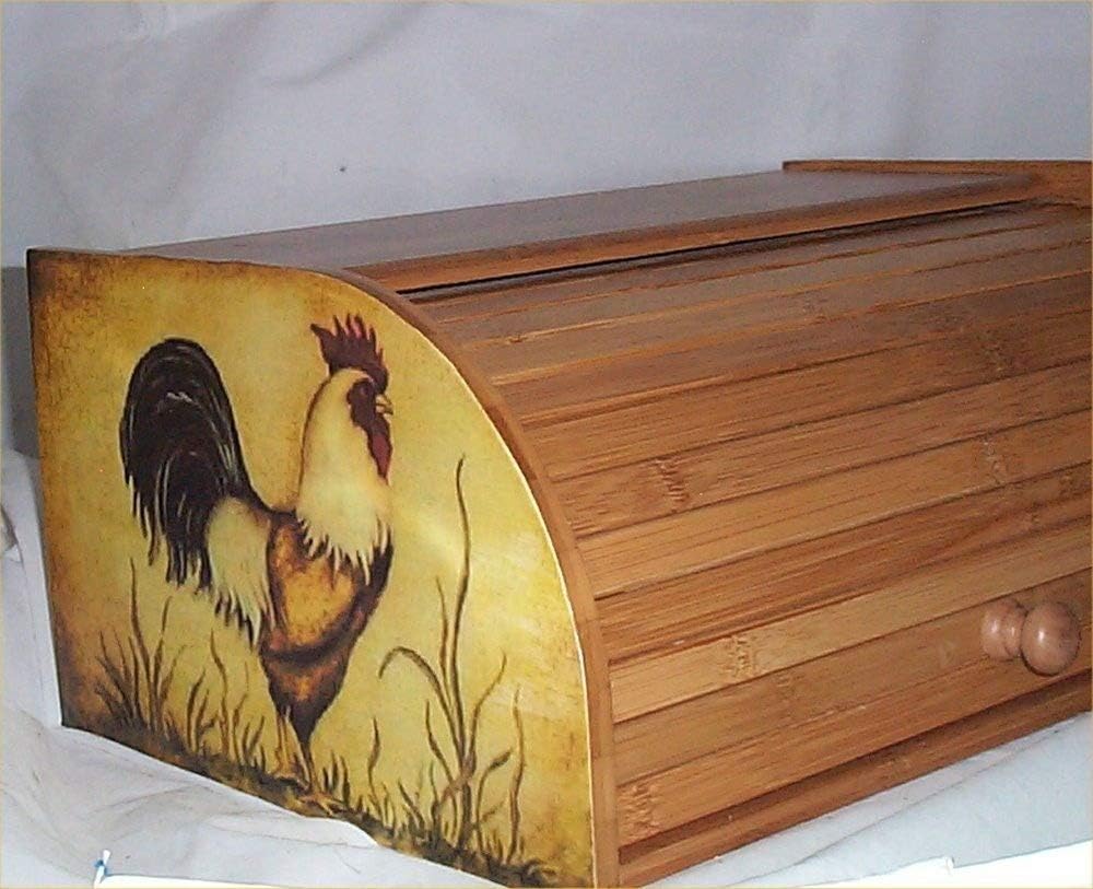 Amazon.com: Rooster Bread Box Bamboo Wood Country Farm Kitchen Roll Top ...