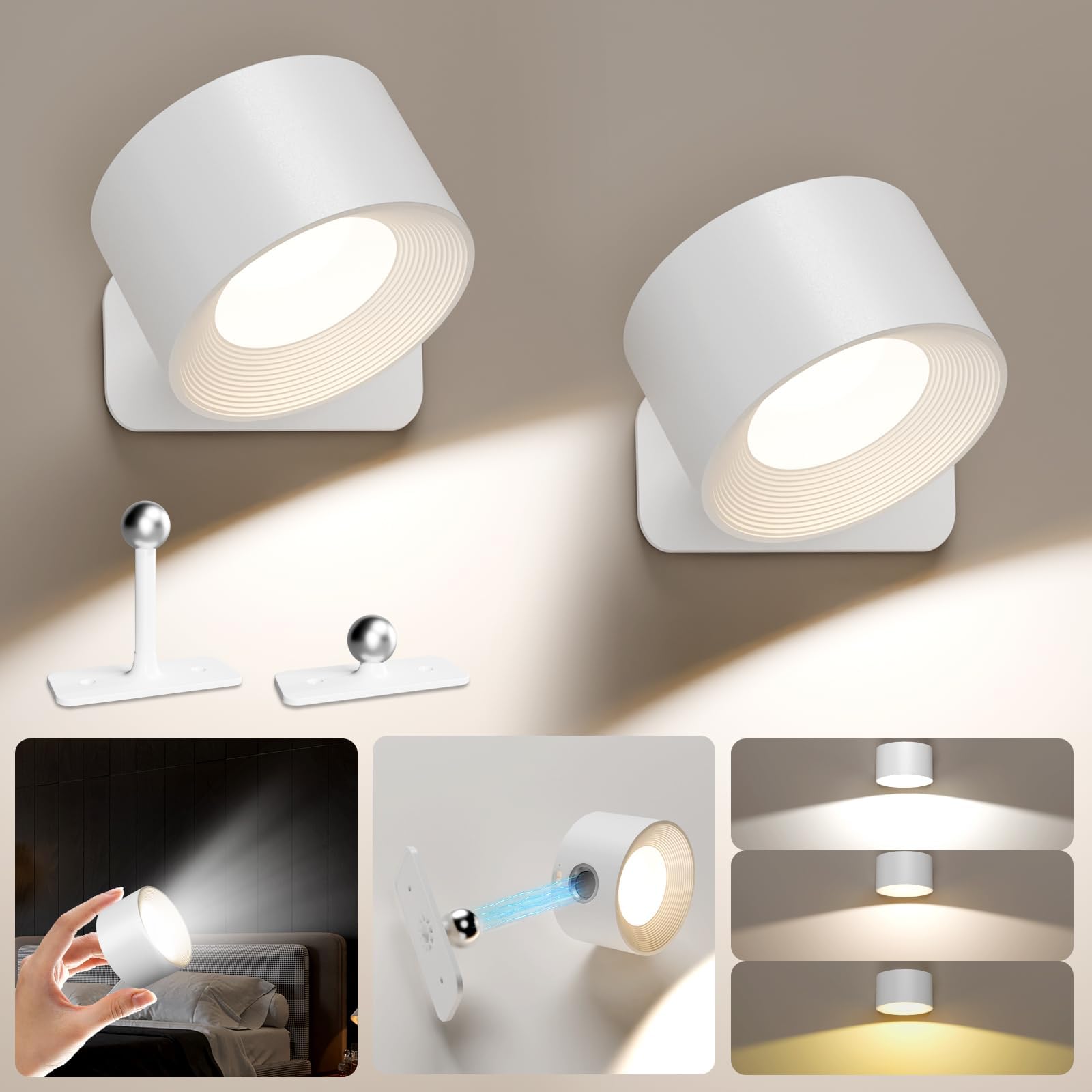RGB Color Changing Adjustable Wall Sconces, 350°Rotatable Spotlight ...