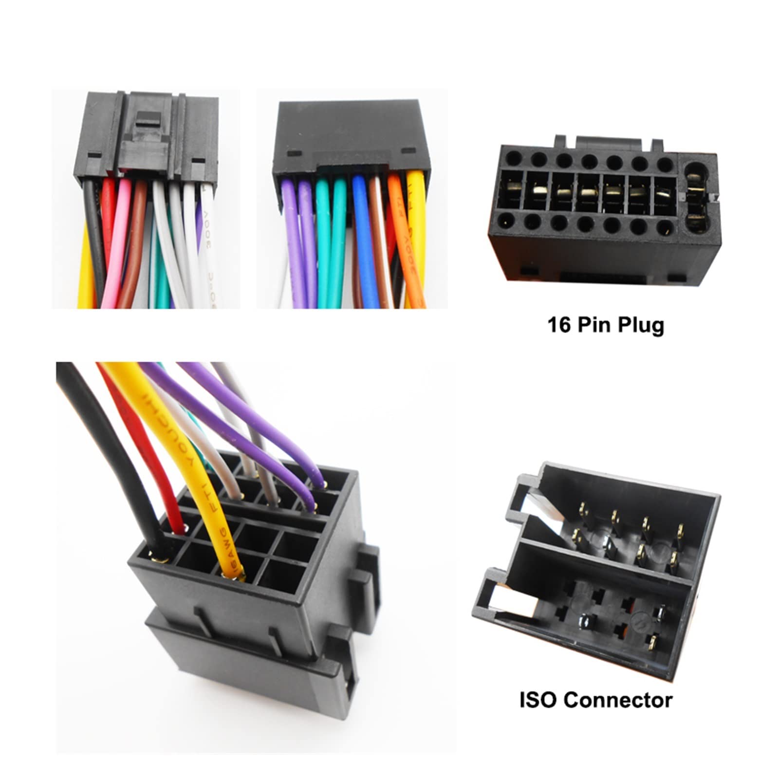 Audio Cable Labels Alpine (16 Pin Black) ISO Head Unit Replacement Car ...