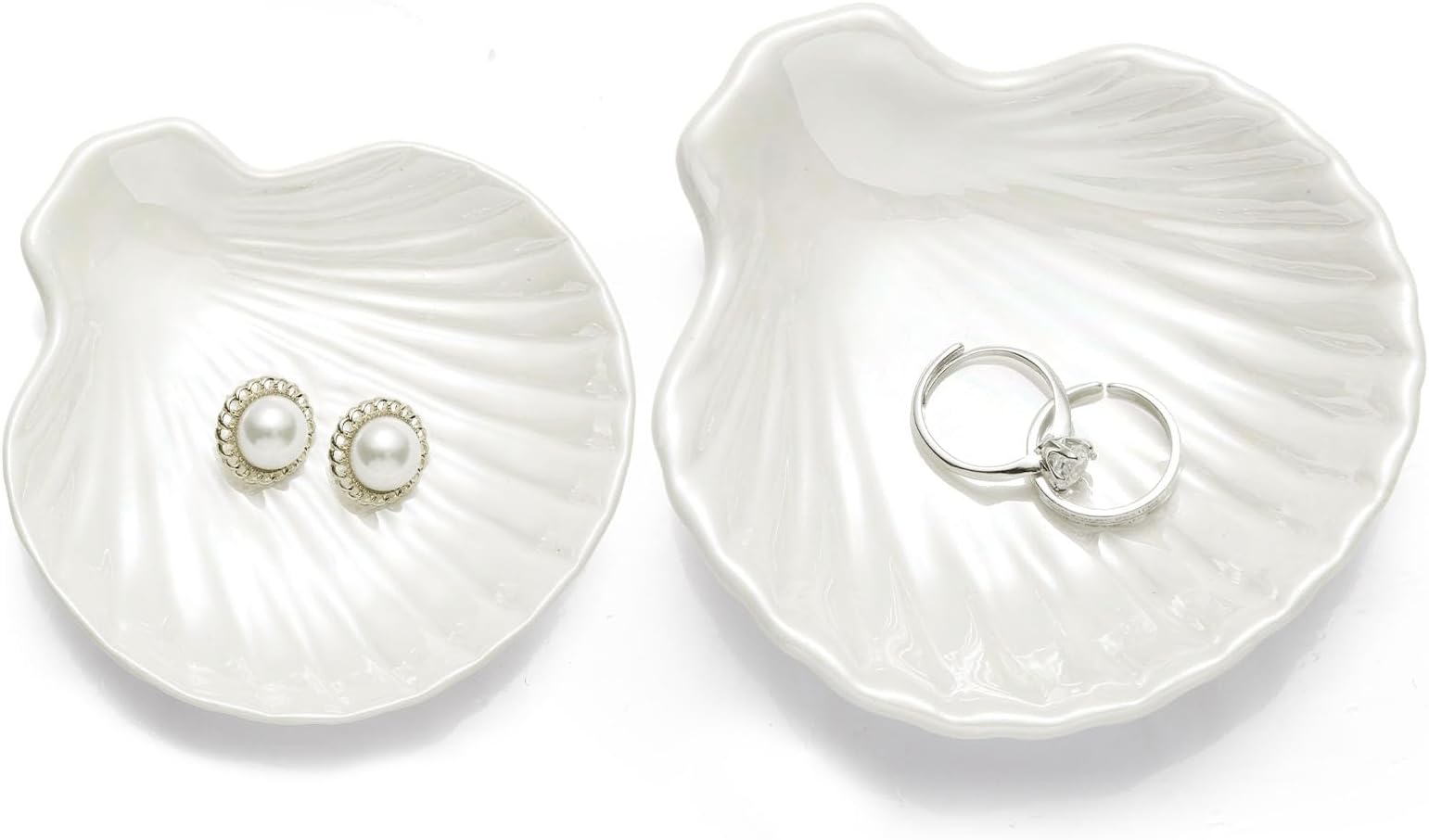 Amazon.com: 2 PCS Shell Shape Dish Ring Holder,White and Pink Ceramic ...