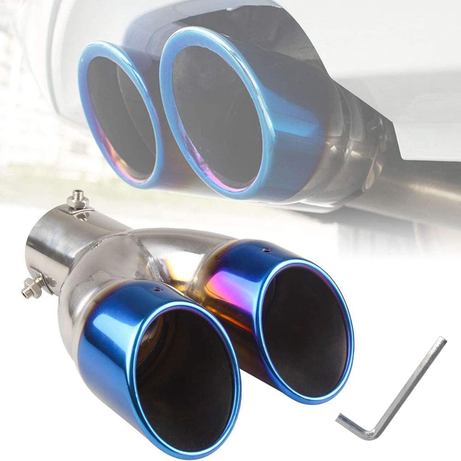 Amazon.com: idain Universal Double Outlets Exhaust Pipe 63MM Diameter ...