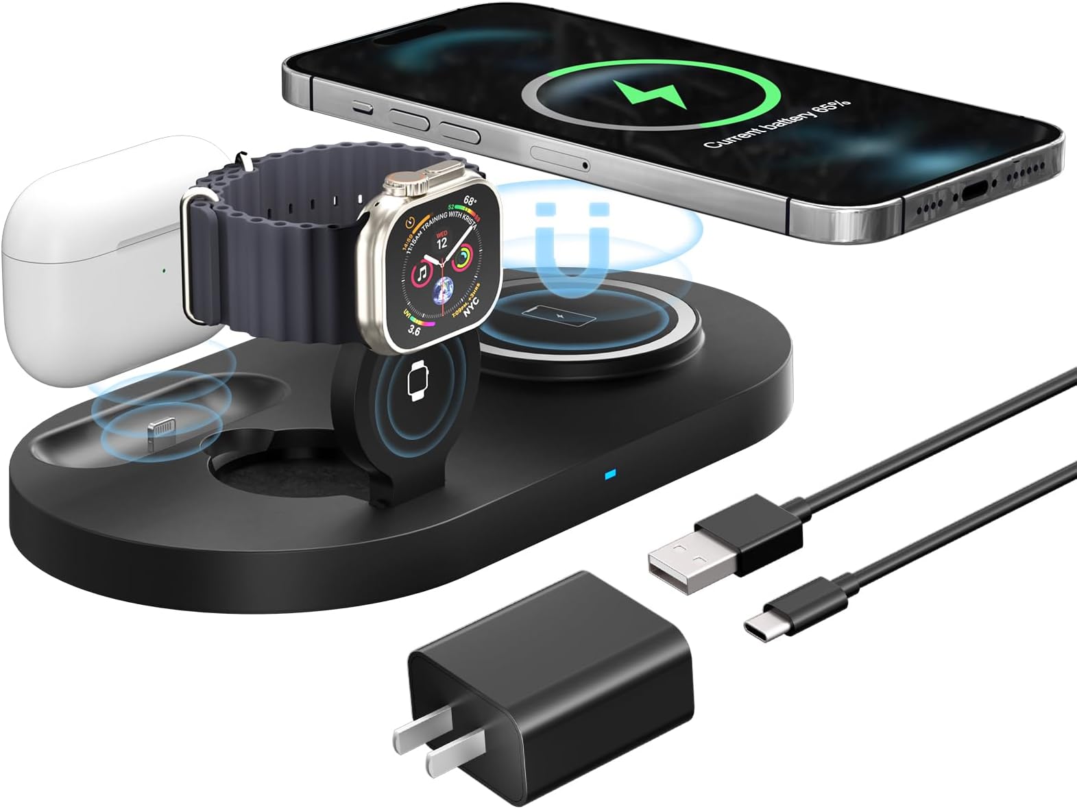 Amazon.com: muleug Wireless Charging Station, 3 in 1 Wireless Charger ...