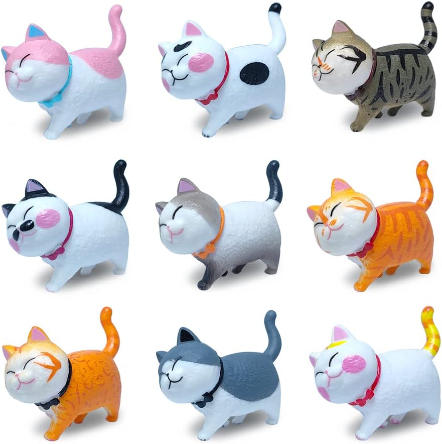 Amazon.com: 9 Pcs Realistic Cat Figure Mini Cute Characters Miniature ...
