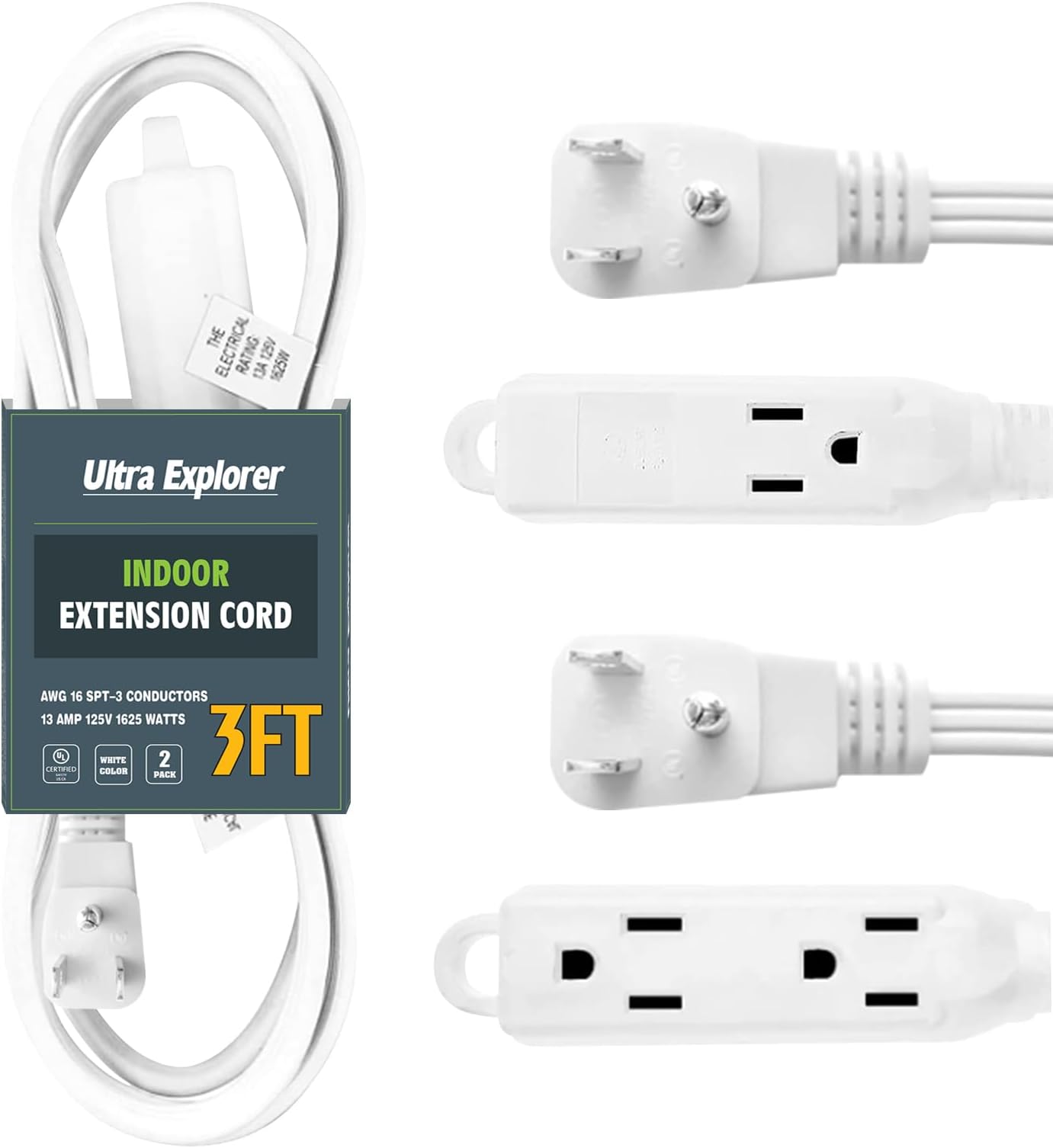 Amazon.com: SlimLine 2235 Indoor Flat Plug Extension Cord, 3 Foot Cord ...