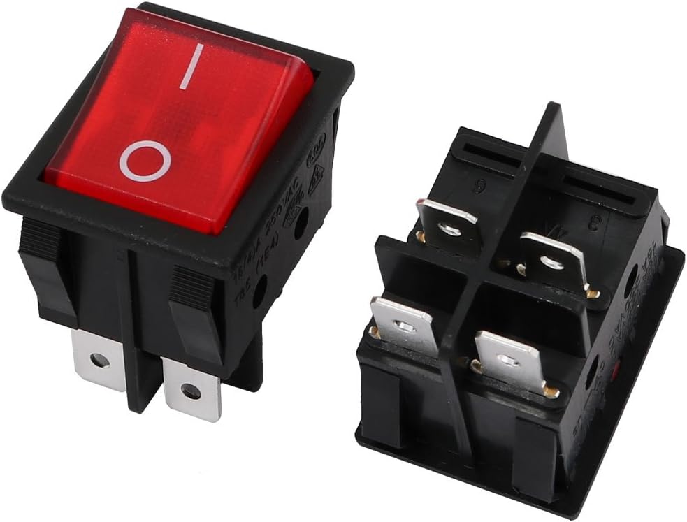 uxcell AC 250V 16Amp 4P Indicator DPST Snap in Rocker Switch 2pcs ...