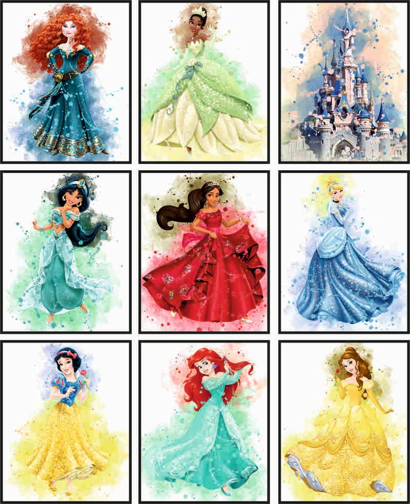 OrtixArt – Princess Wall Art – Princess Poster Watercolor Prints Set of ...