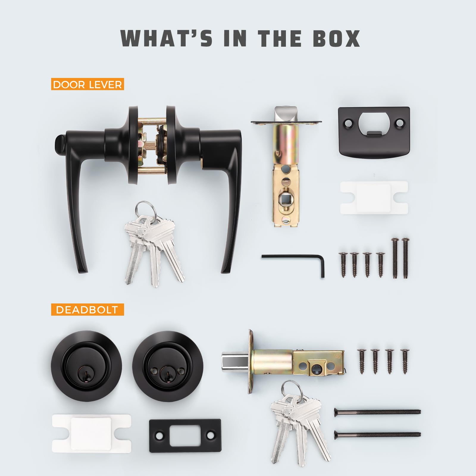 KNOBWELL 5 Pack Black Exterior Door Lock Set with Double Cylinder ...