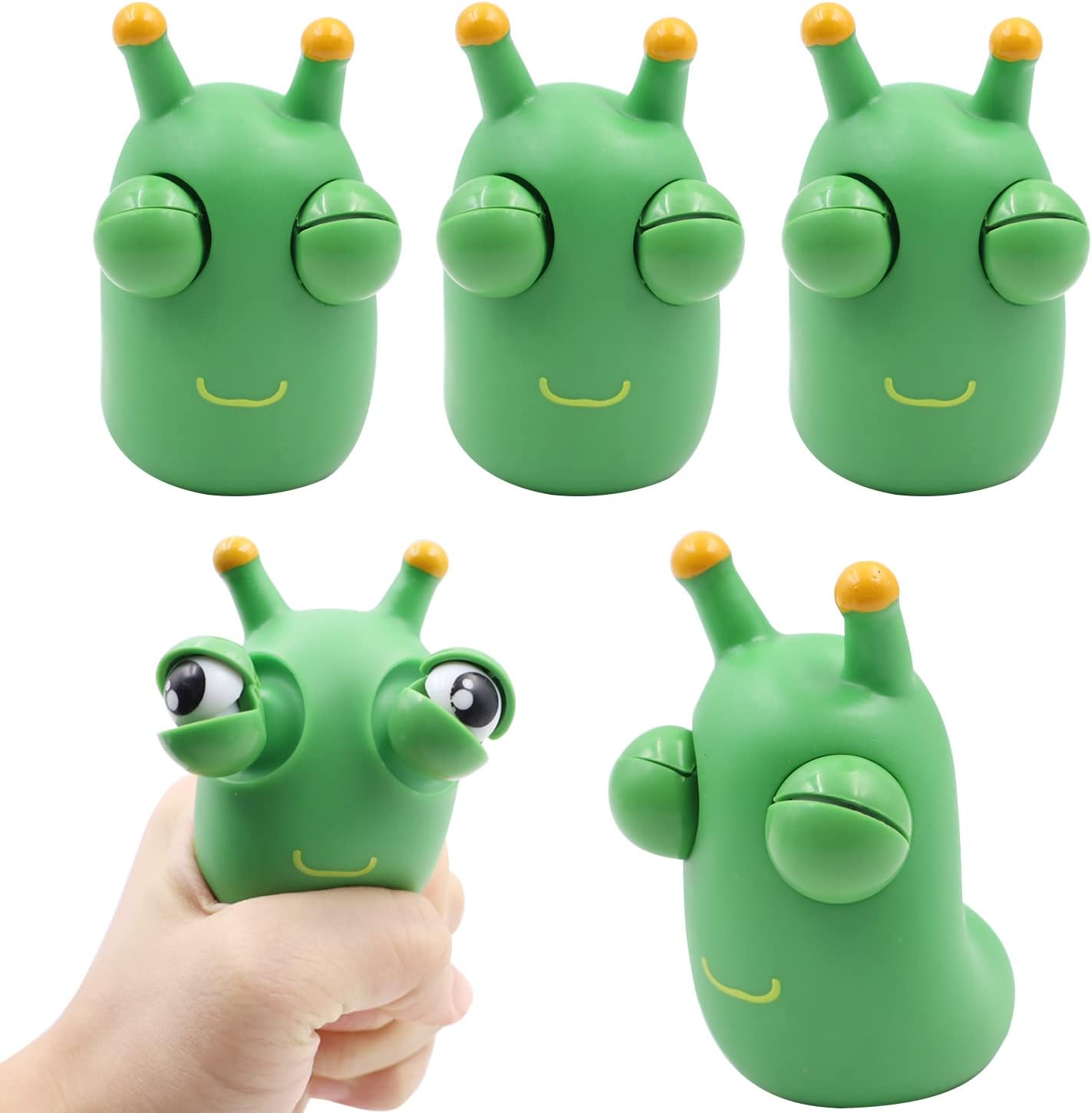 BIAO TX 4PCS Funny Grass Worm Pinch Toy，Green Bug Squeeze Toys with Pop ...