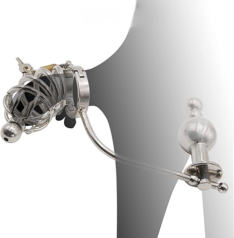 Amazon Male Stainless Steel Chastity Lock With Anal Plug Male