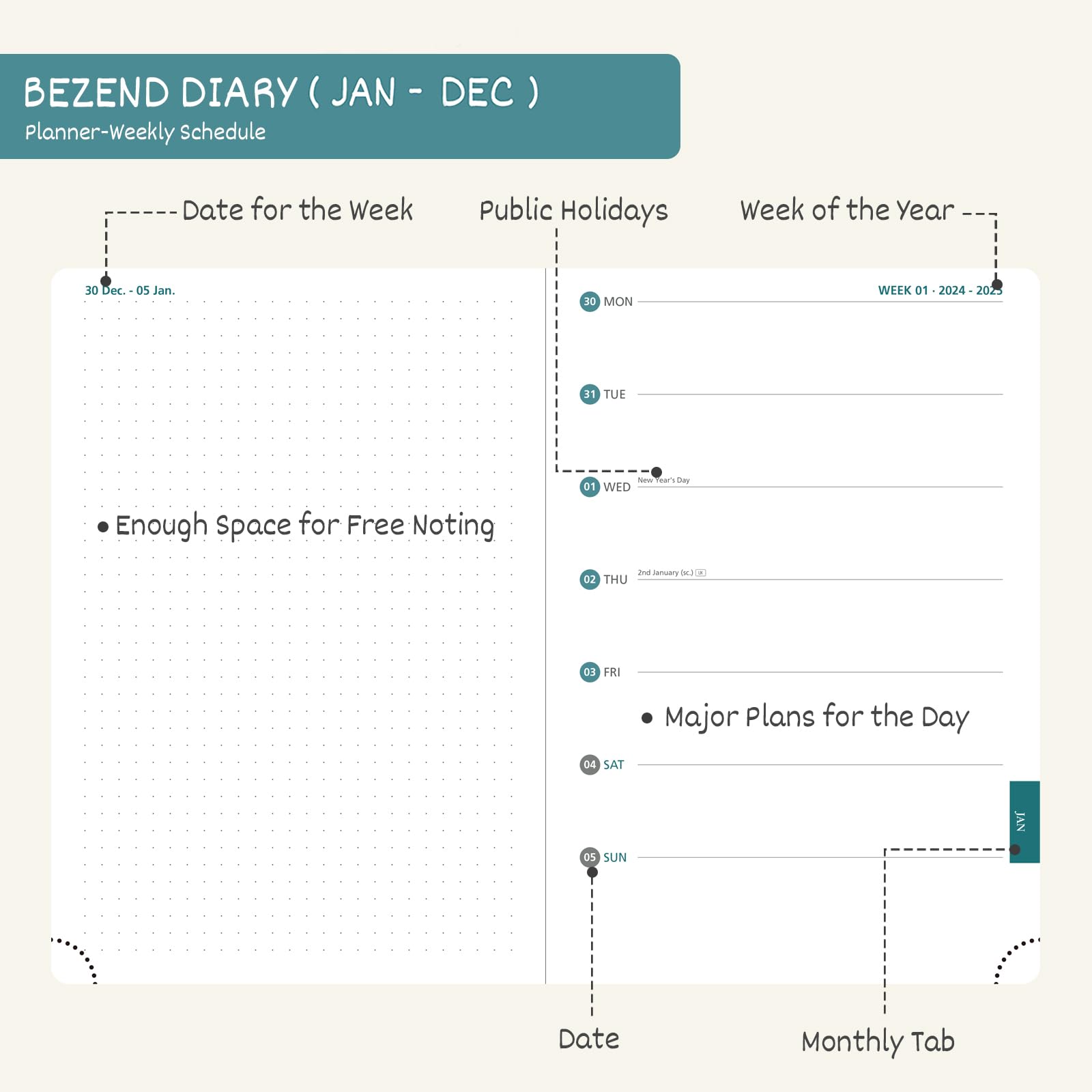 BEZEND Diary 2025 A5 Week to View Hardback – 2025 Weekly Notebook ...