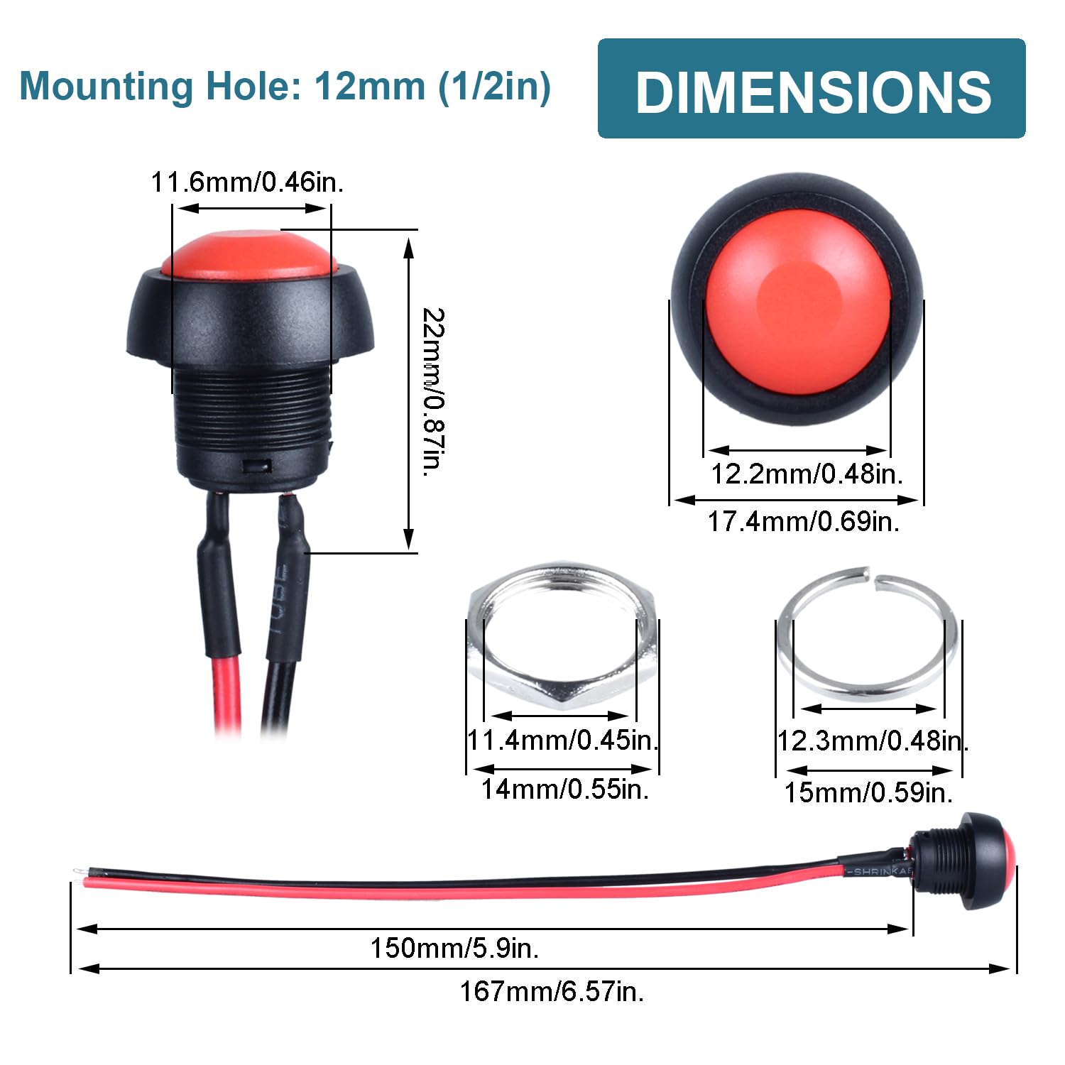 Snapklik.com : DMWD 2-Pack 12mm Momentary Push Button Switch Mini Round Switch